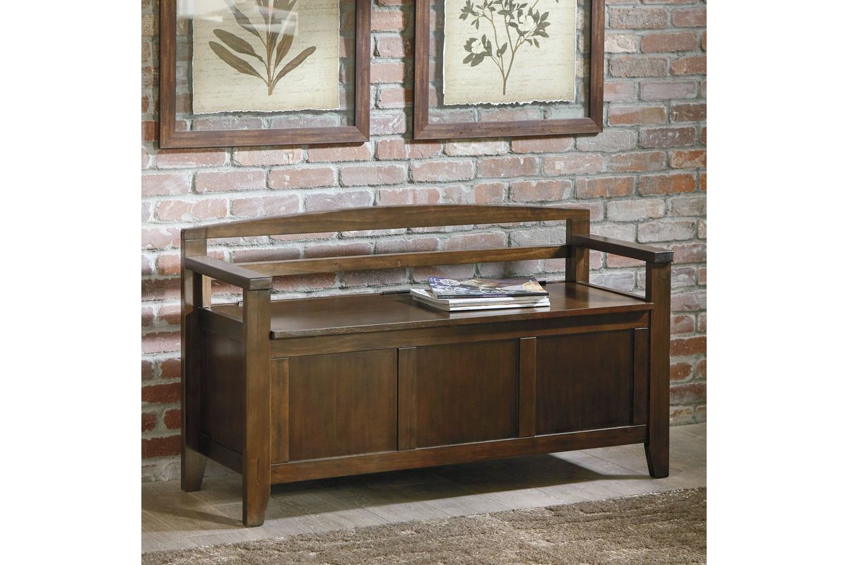 Charvanna Storage Bench in Dark Brown by Ashley at Gardner-White
