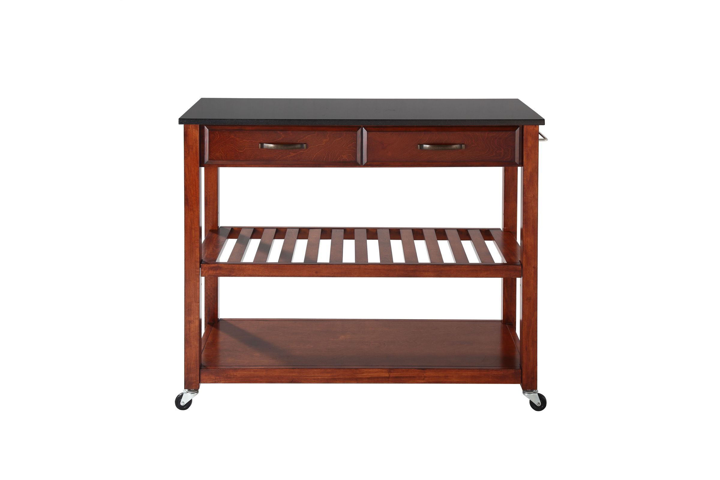 Solid Black Granite Top Kitchen Cart/Island with Optional Stool Storage ...