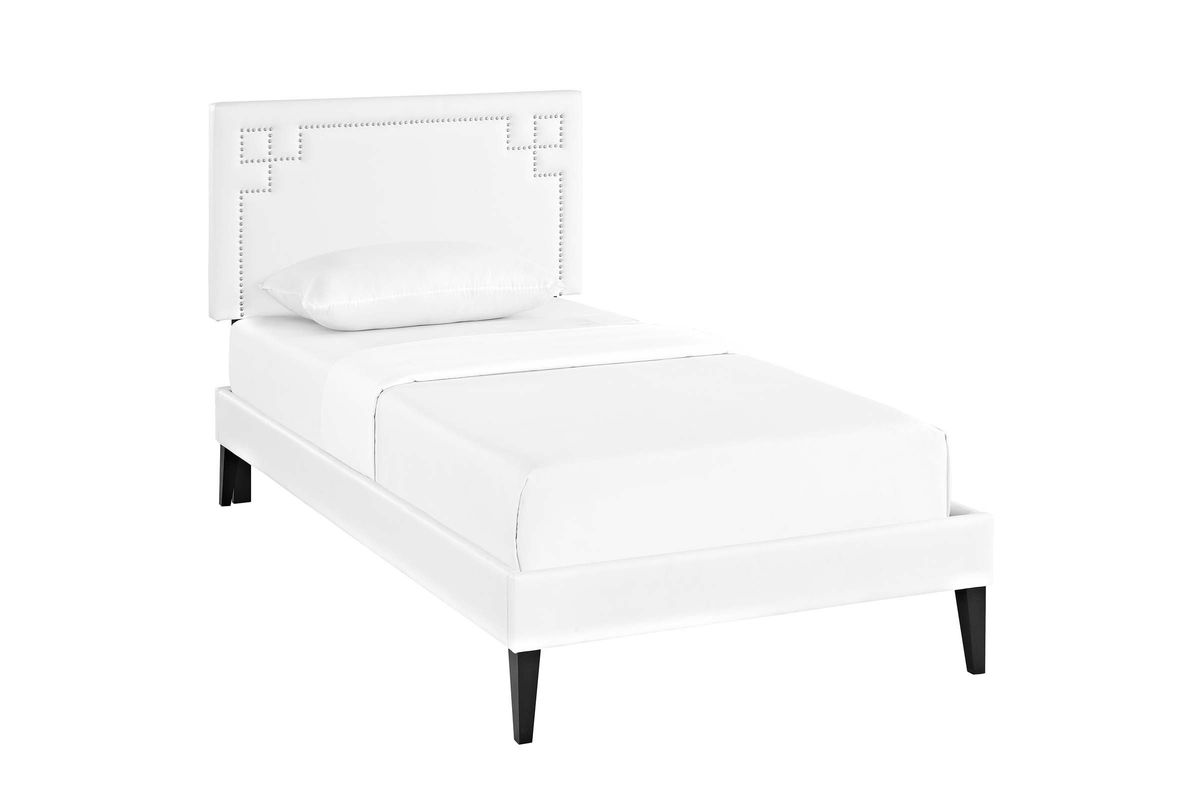 Josie Twin Vinyl Platform Bed with Squared Tapered Legs in White