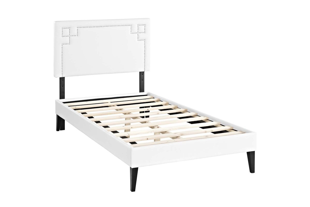 Josie Twin Vinyl Platform Bed with Squared Tapered Legs in White