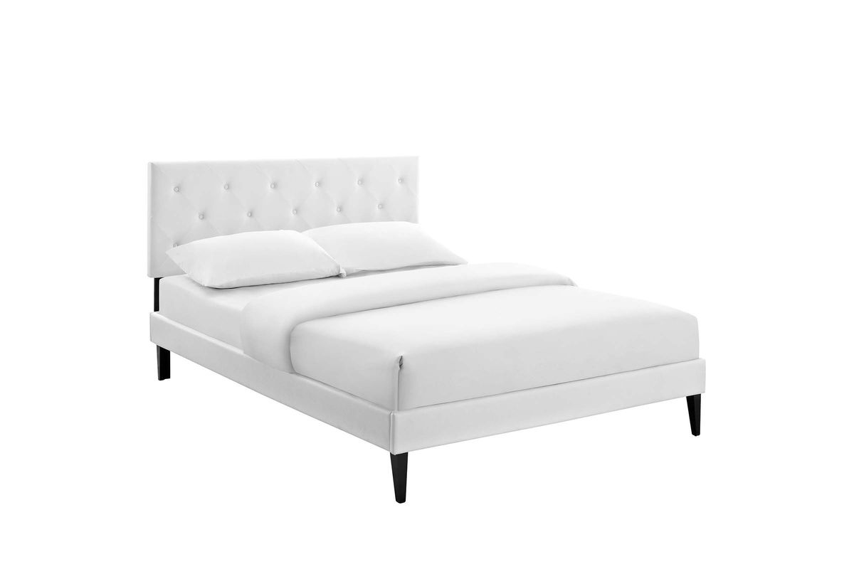 Terisa King Vinyl Platform Bed with Squared Tapered Legs in White