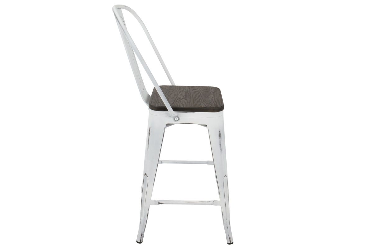 Oregon Industrial High Back Counter Stool in Vintage White and Espresso ...