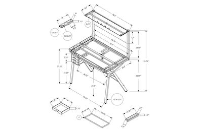 Drafting Table - Adjustable / Grey Metal / Tempered Glass