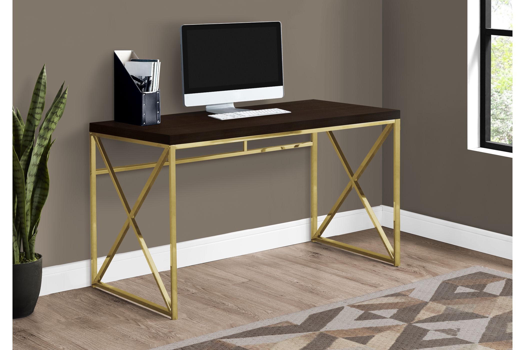 Cappuccino and Gold Metal X-Frame Computer Desk at Gardner-White