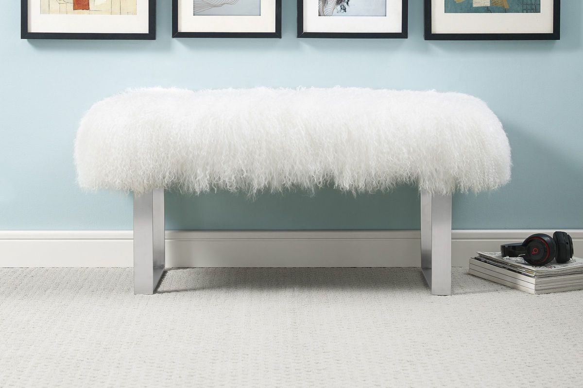 Sherpa Sheepskin Bench with Silver Base at Gardner-White