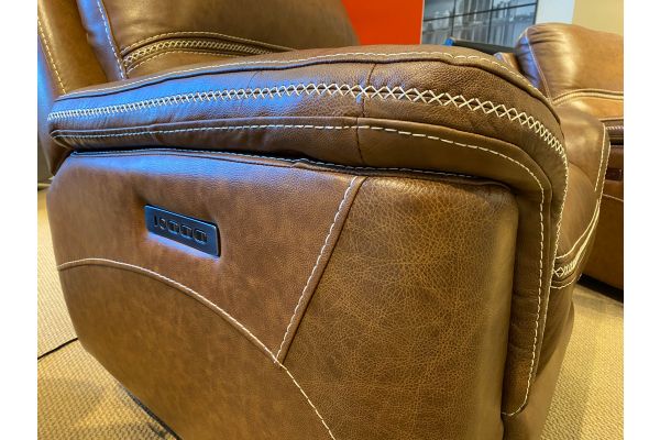 Cheers Brown Leather Power Recliner with Accent Stitching