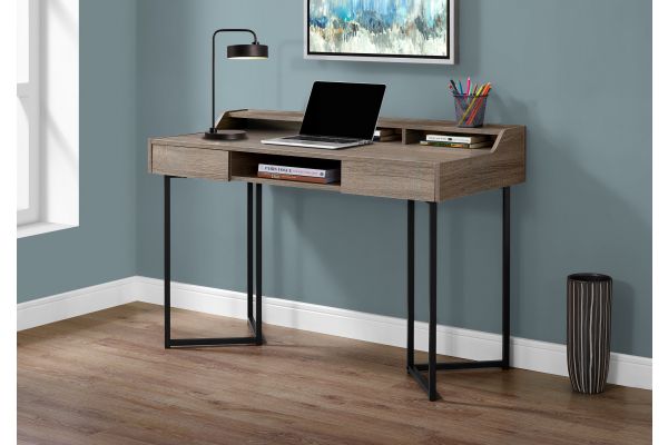 Dark Taupe & Black Metal Modern 48" Computer Desk
