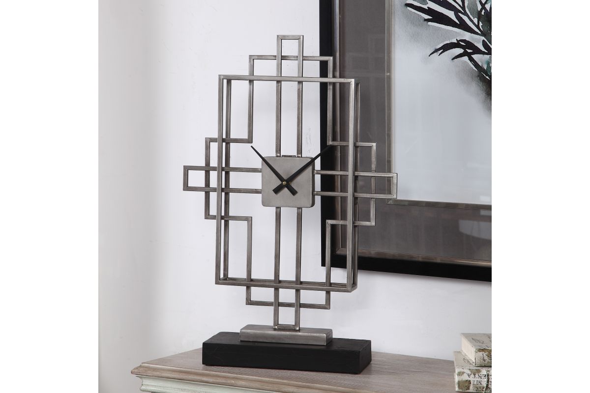 Uttermost Vanini Silver Tabletop Clock at Gardner-White