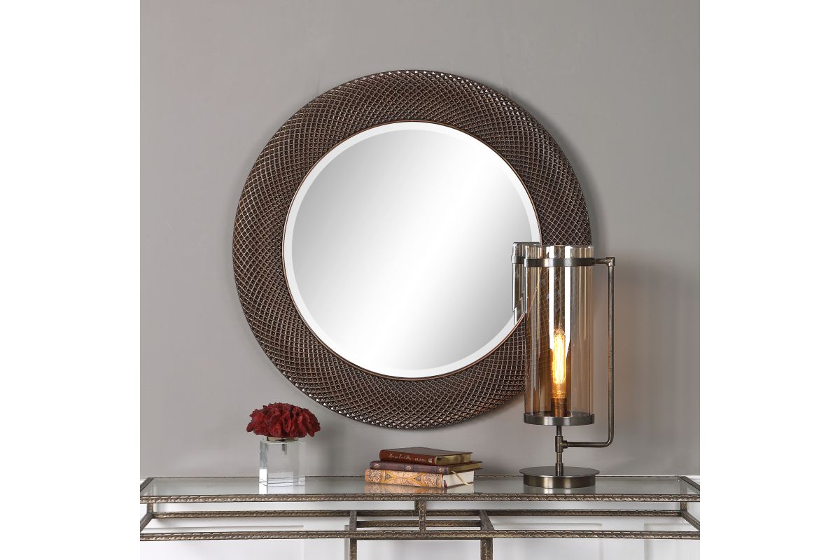 Aziza Bronze Round Mirror at Gardner-White