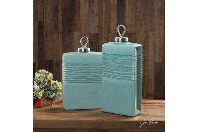 Rewa Green Ceramic Containers Set of 2 at Gardner-White