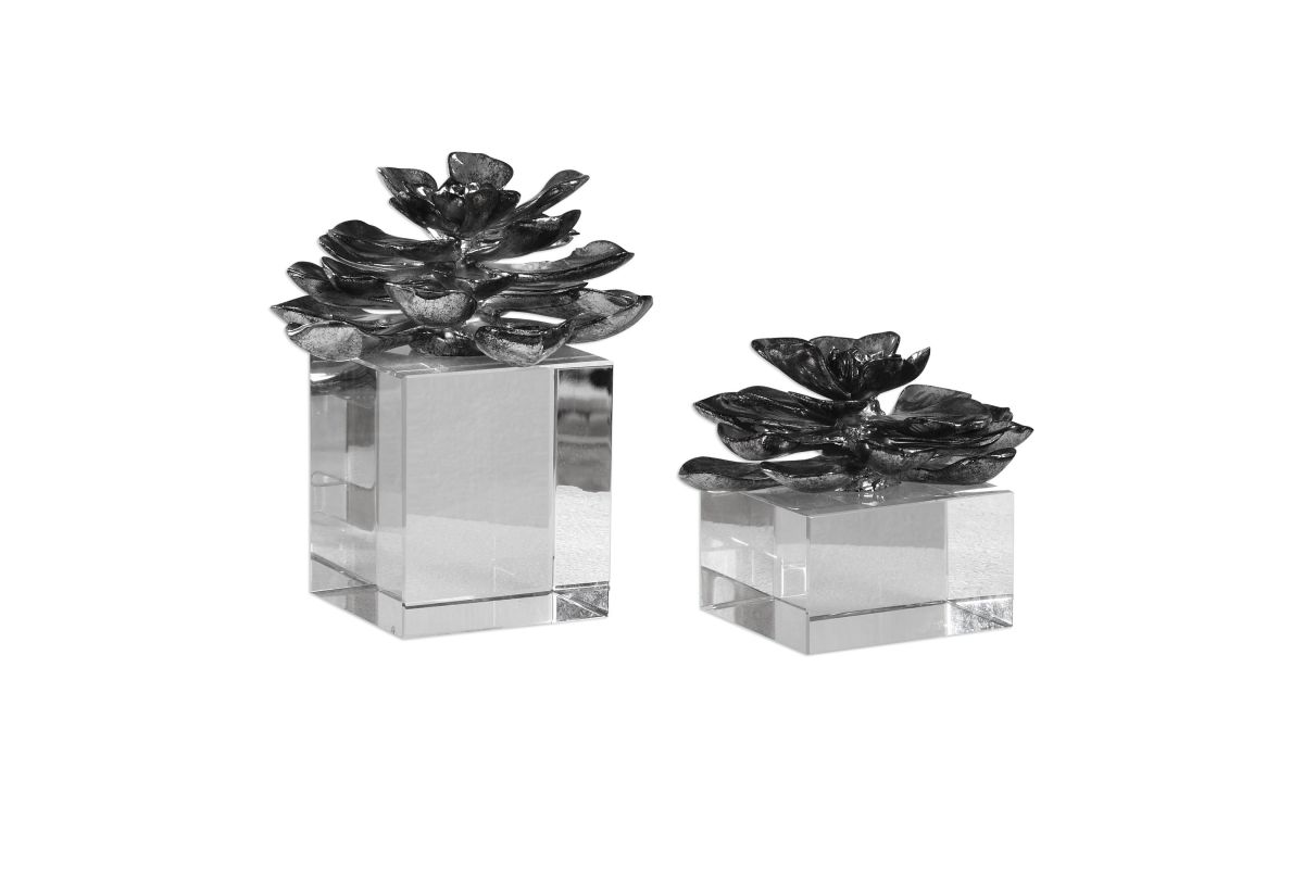 Indian Lotus Metallic Silver Flowers Set of 2 at Gardner-White