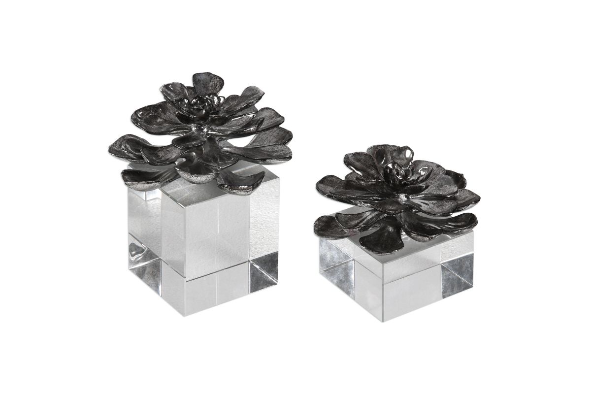 Indian Lotus Metallic Silver Flowers Set of 2 at Gardner-White