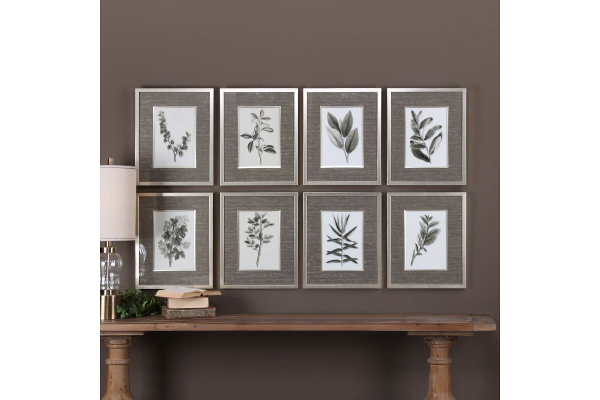 Sepia Gray Leaves Prints S/8 at Gardner-White