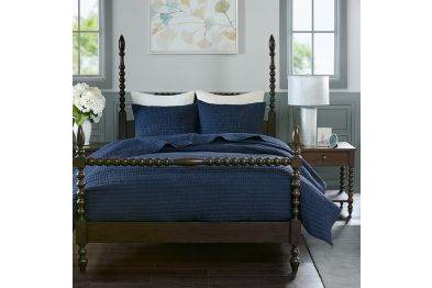 Serene Cotton Hand Quilted Blue Full/Queen Coverlet Set