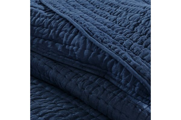 Serene Cotton Hand Quilted Blue Full/Queen Coverlet Set