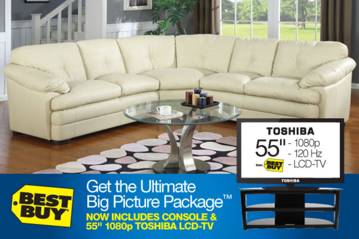Santino Sectional Ultimate Big Picture Package with Lamps, Rug and 55" TV