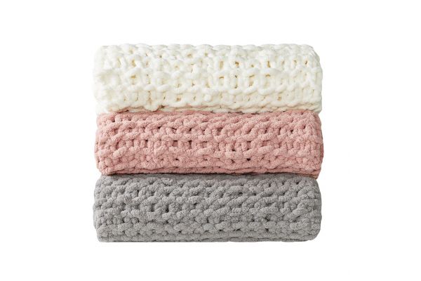 Chenille Ivory Chunky Knit Throw