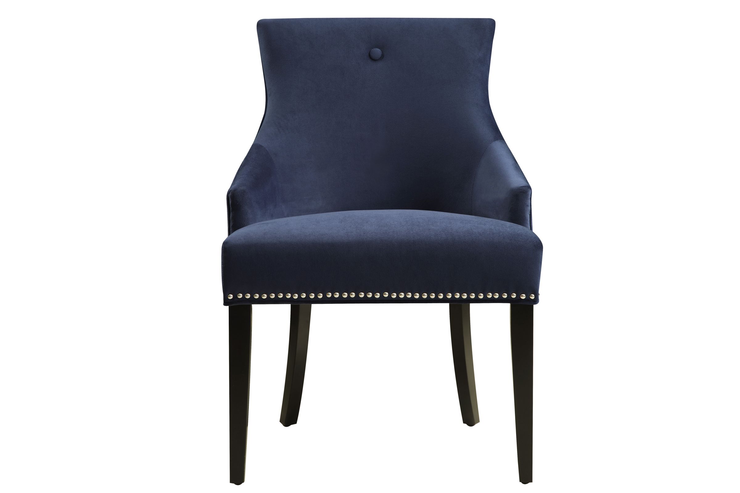 Nailhead Trimmed Upholstered Dining Chair in Navy Blue