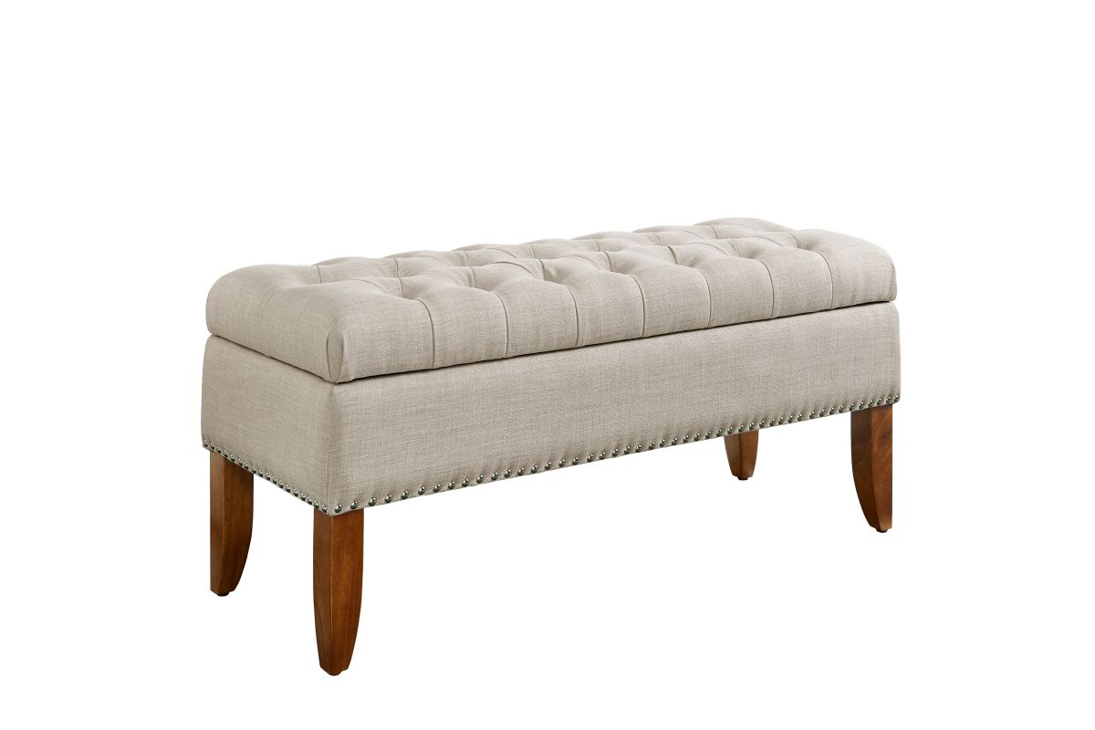 Beige Hinged Top Button Tufted Storage Bench at Gardner-White