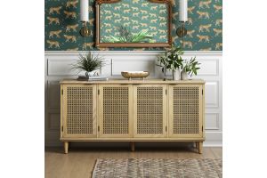 Four Door Cane Console Table at Gardner-White