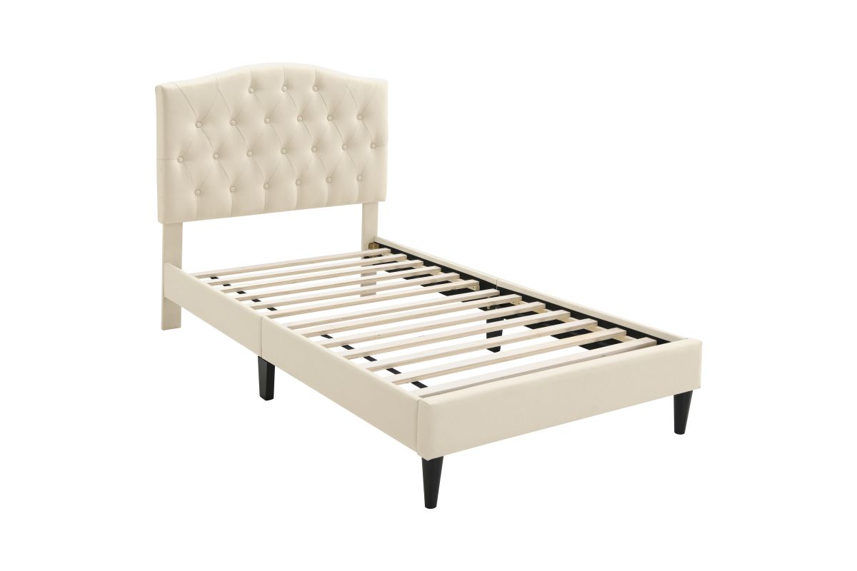 Arched, Diamond Tufted Upholstered Twin Platform Bed in Beige