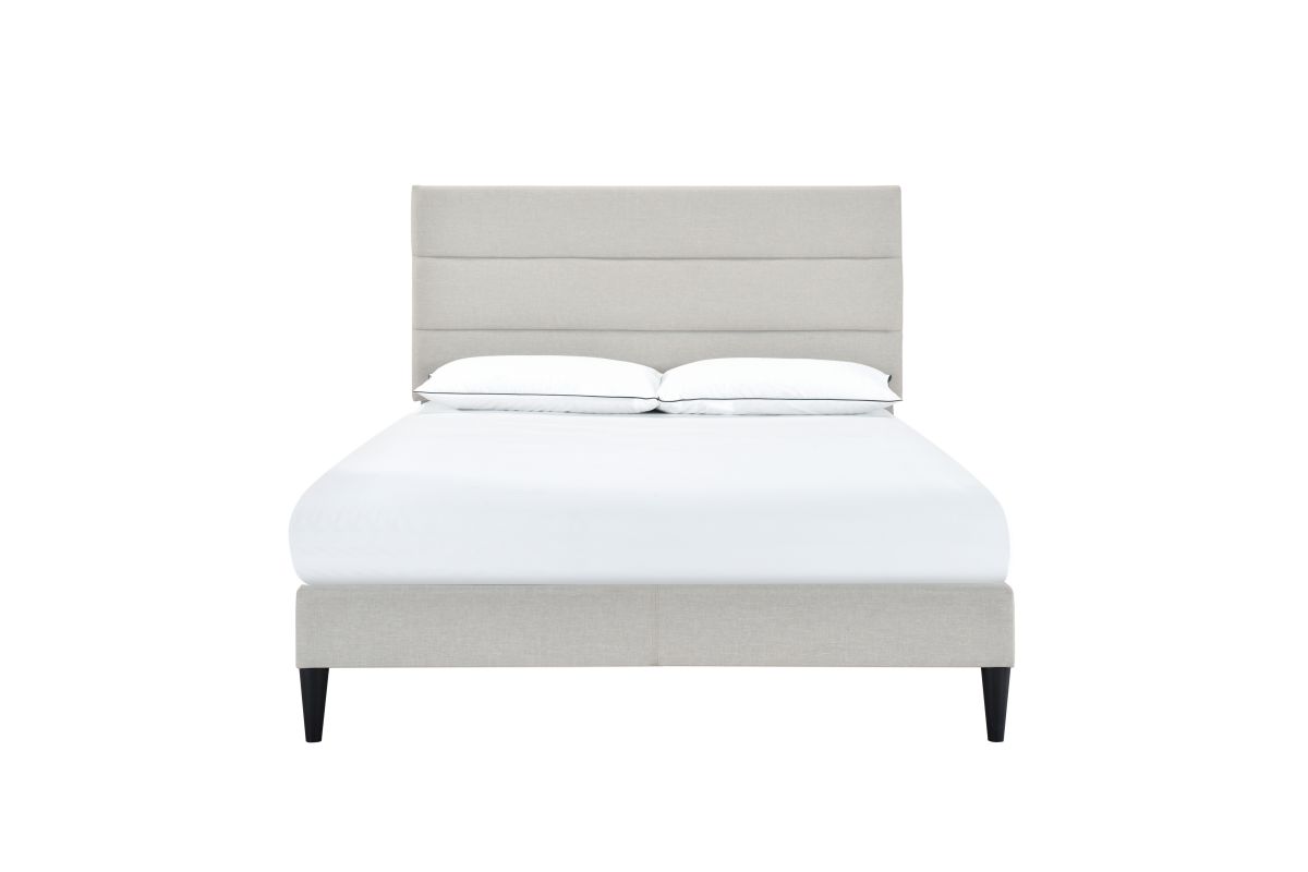 Horizontally Channeled Full Platform Bed in Light Gray