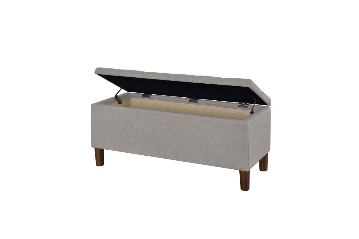 42" Hinged Top Storage Bench with Grid-Tufted Seat in Glacier