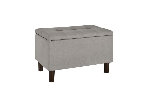 29" Hinged Top Storage Bench with Grid-Tufted Seat in Glacier