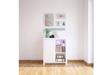 Contemporary High Gloss Storage Cabinet with USB Charging and LED Lighting