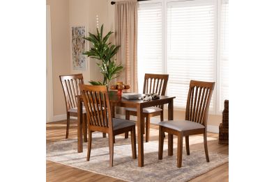 Seda Grey Fabric Upholstered and Walnut Brown Finished Wood 5-Piece ...