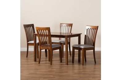 Seda Grey Fabric Upholstered and Walnut Brown Finished Wood 5-Piece ...