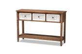 Bonilla Two-Tone White and Walnut Brown Finished Wood 3-Drawer Console ...