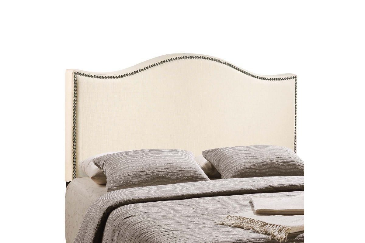 Curl King Nailhead Upholstered Headboard in Ivory at Gardner-White