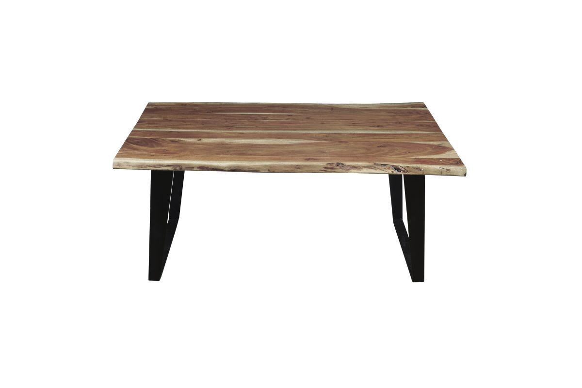 Solid Acacia Live Edge Cocktail Table with Iron Sled Base