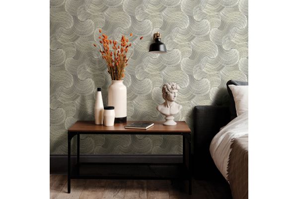 Karson Grey Swirling Geometric Wallpaper at Gardner White