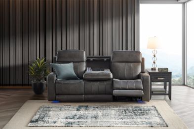 Maverick Steel Audio Triple Power Leather Reclining Sofa