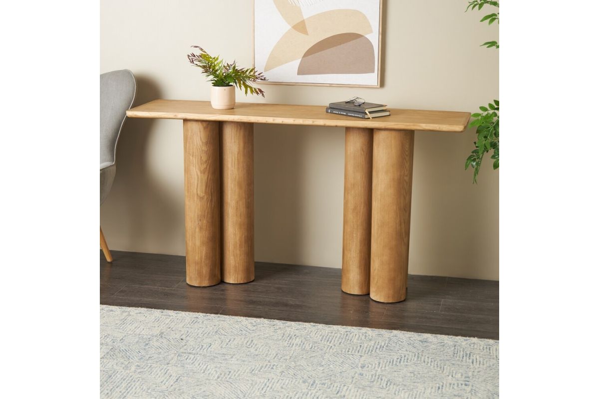 Brown Wood Console Table with Pillar Legs at GW Home
