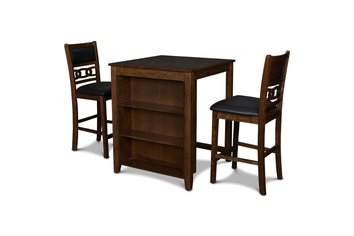 Gia 3 Piece 30" Storage Counter Table Set with 2 Chairs - Brown