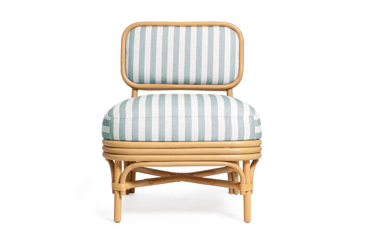Dorine Mint Green Striped Performance Linen & Rattan Accent Chair