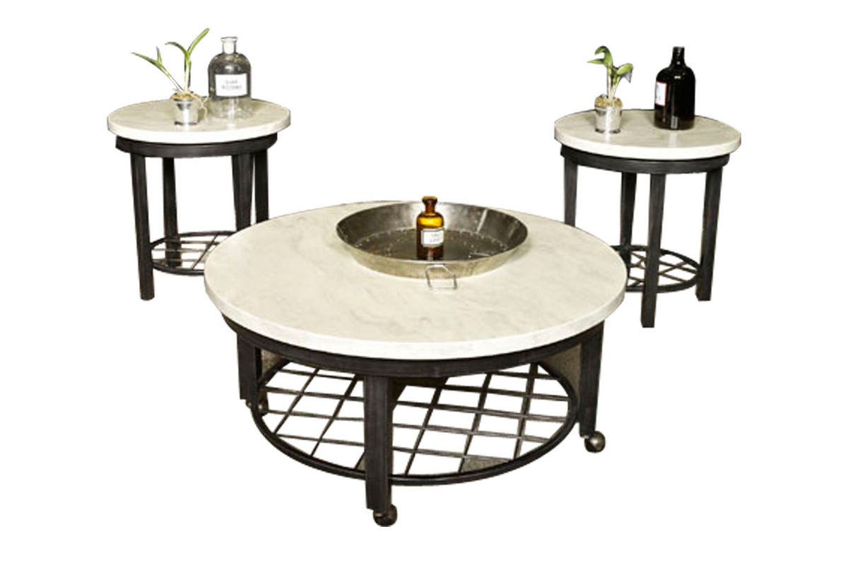 White Criss Cross Cocktail Table & 2 End Tables at Gardner-White