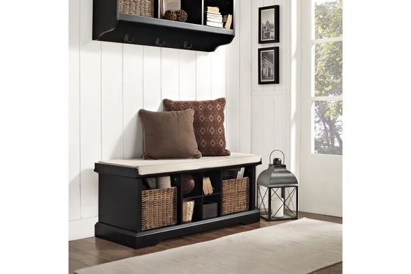 Brennan Storage Bench Black/Tan - Bench, 2 Wicker Basekets