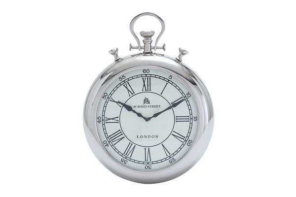 London Inspired Stop Watch Design Silver Wall Clock at Gardner-White
