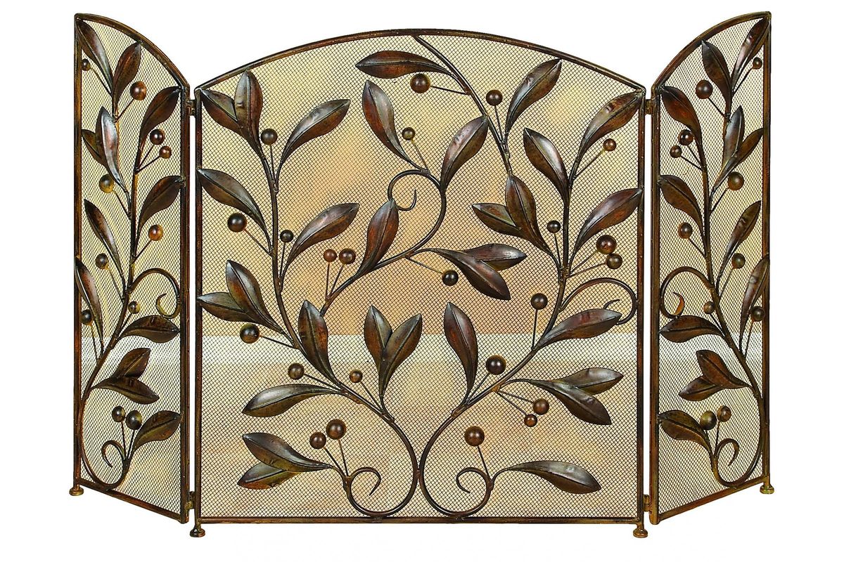 Updated Traditional Ornate Leaf Fire Screen at Gardner-White