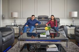 Zenith Dual Power Reclining Sofa with Drop Down Table & LED Lights