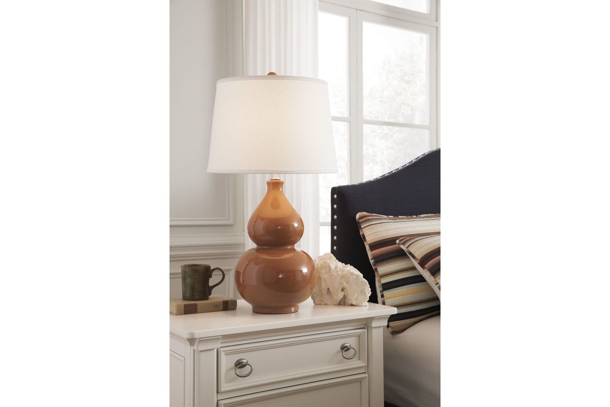 Saffi Ceramic Table Lamp in Orange by Ashley at Gardner-White