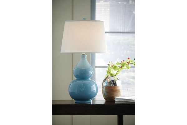 Saffi Ceramic Table Lamp in Light Blue by Ashley at Gardner-White