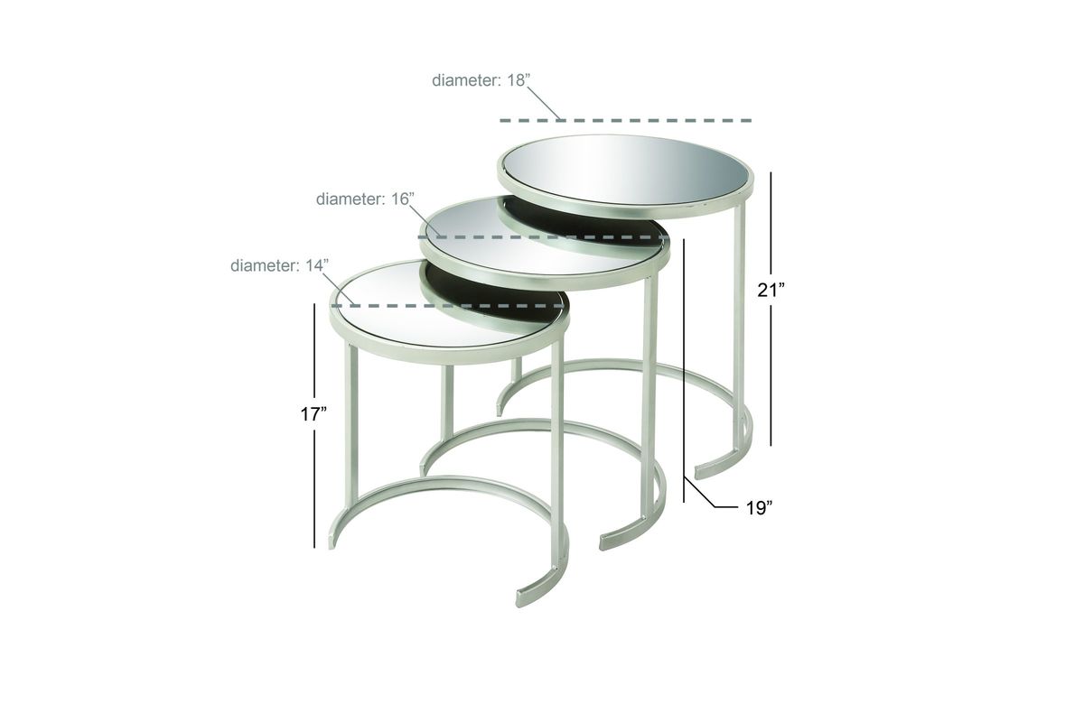 Modern Reflections Round Nesting Tables (Set of 3) in Silver