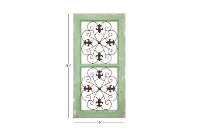 French Inspired Window Panel Wall Decor in Distressed Green