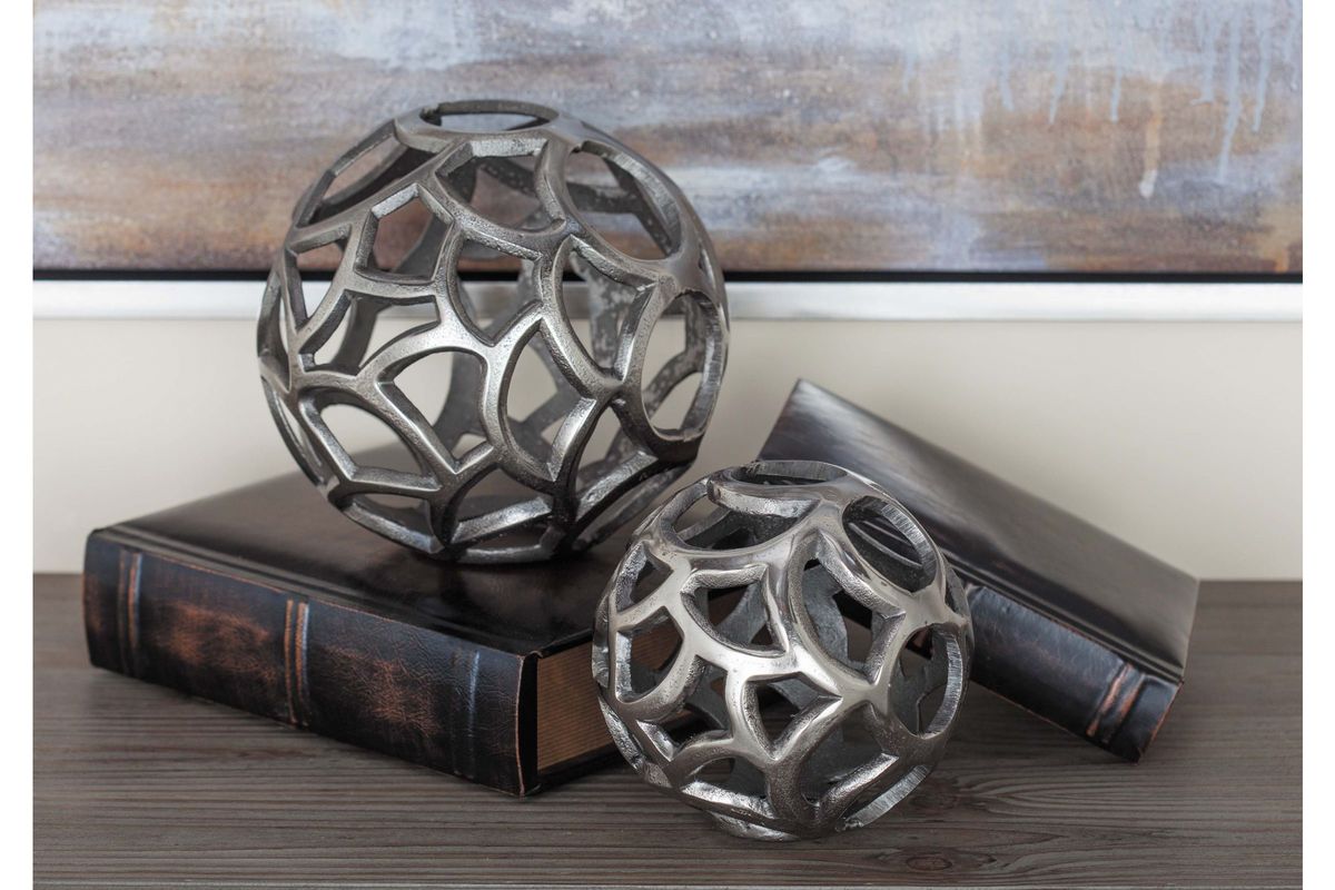 Modern Reflections Spherical Orbs (Set of 2) in Metallic Grey