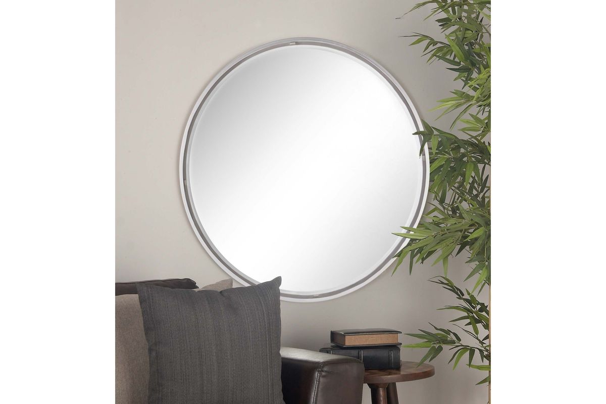 Modern Reflections 36" Round Wall Mirror in Metallic Grey by UMA